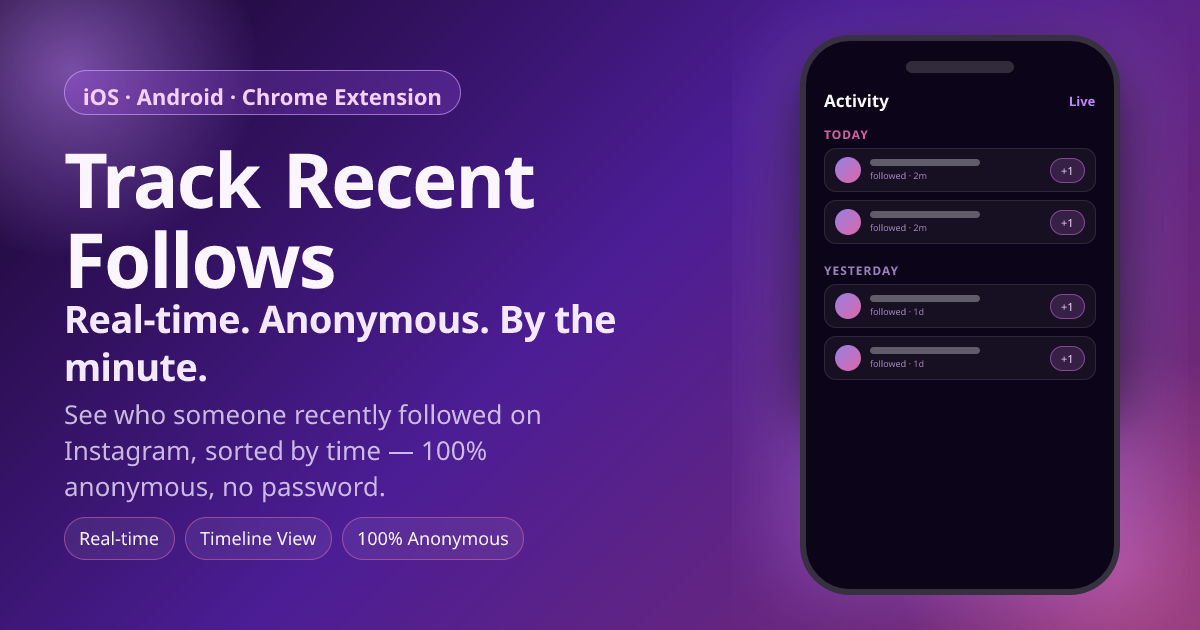 Recent Follow — Anonymous, Real-time Instagram Follow Tracker